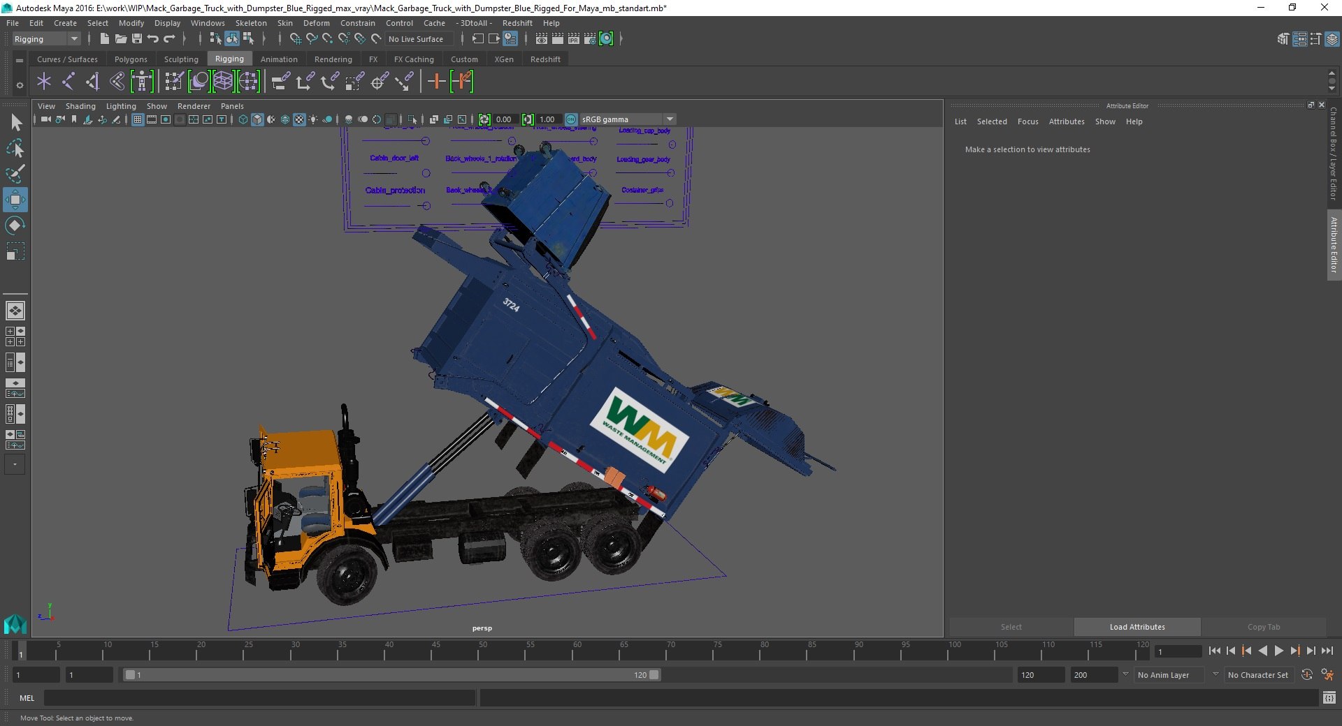 Mack Garbage Truck with Dumpster Blue Rigged for Maya model - TurboSquid 2062664