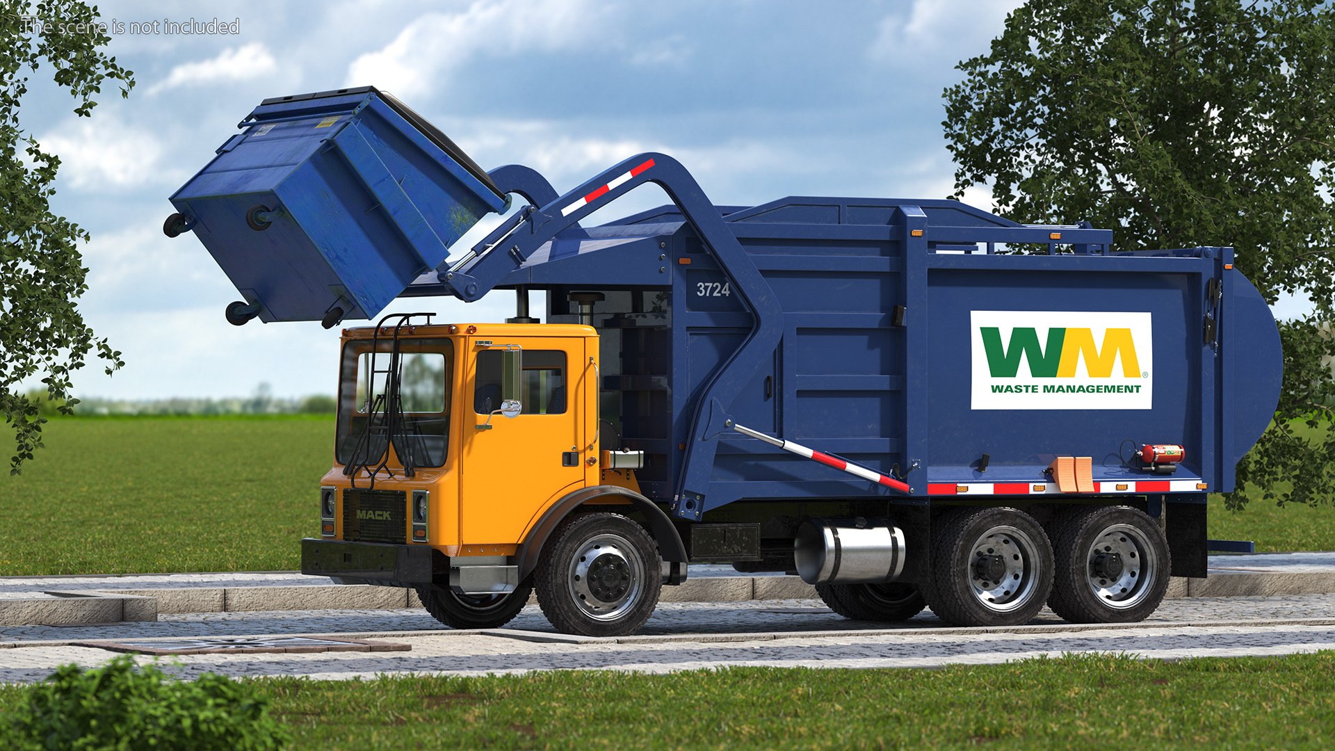 Mack Garbage Truck With Dumpster Blue Rigged For Maya Model ...