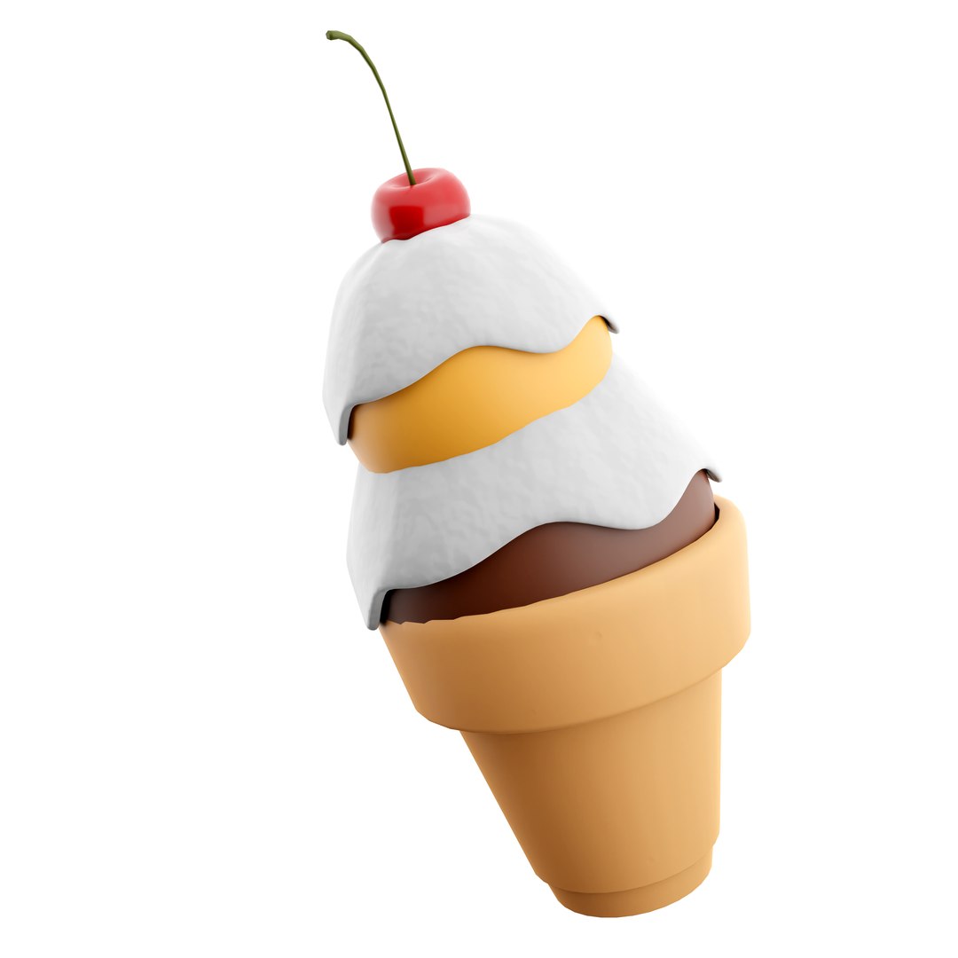 3d Cream Ice Cream With Cherry Icon 3D Model - TurboSquid 2056555
