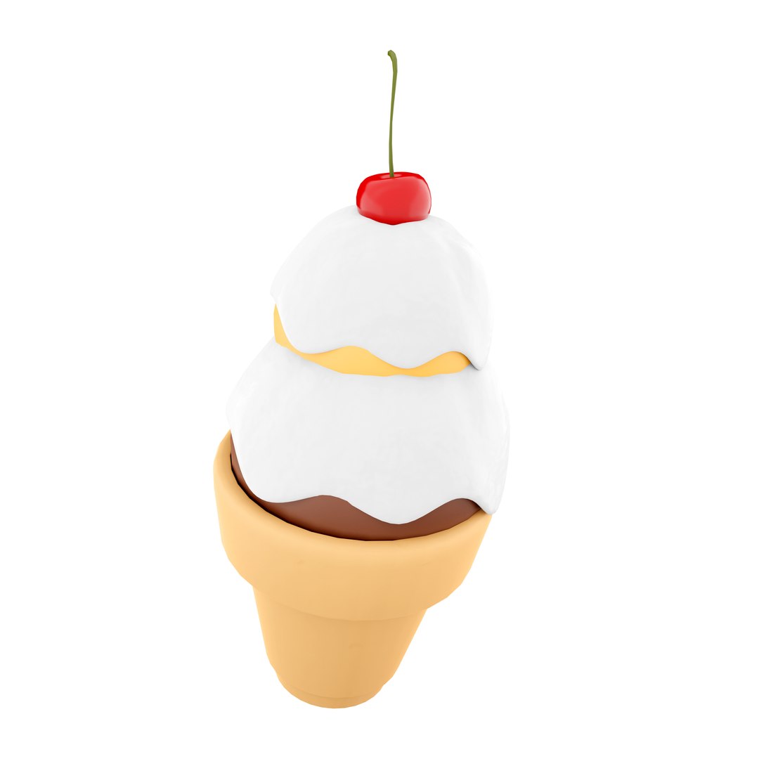 3d Cream Ice Cream With Cherry Icon 3D Model - TurboSquid 2056555