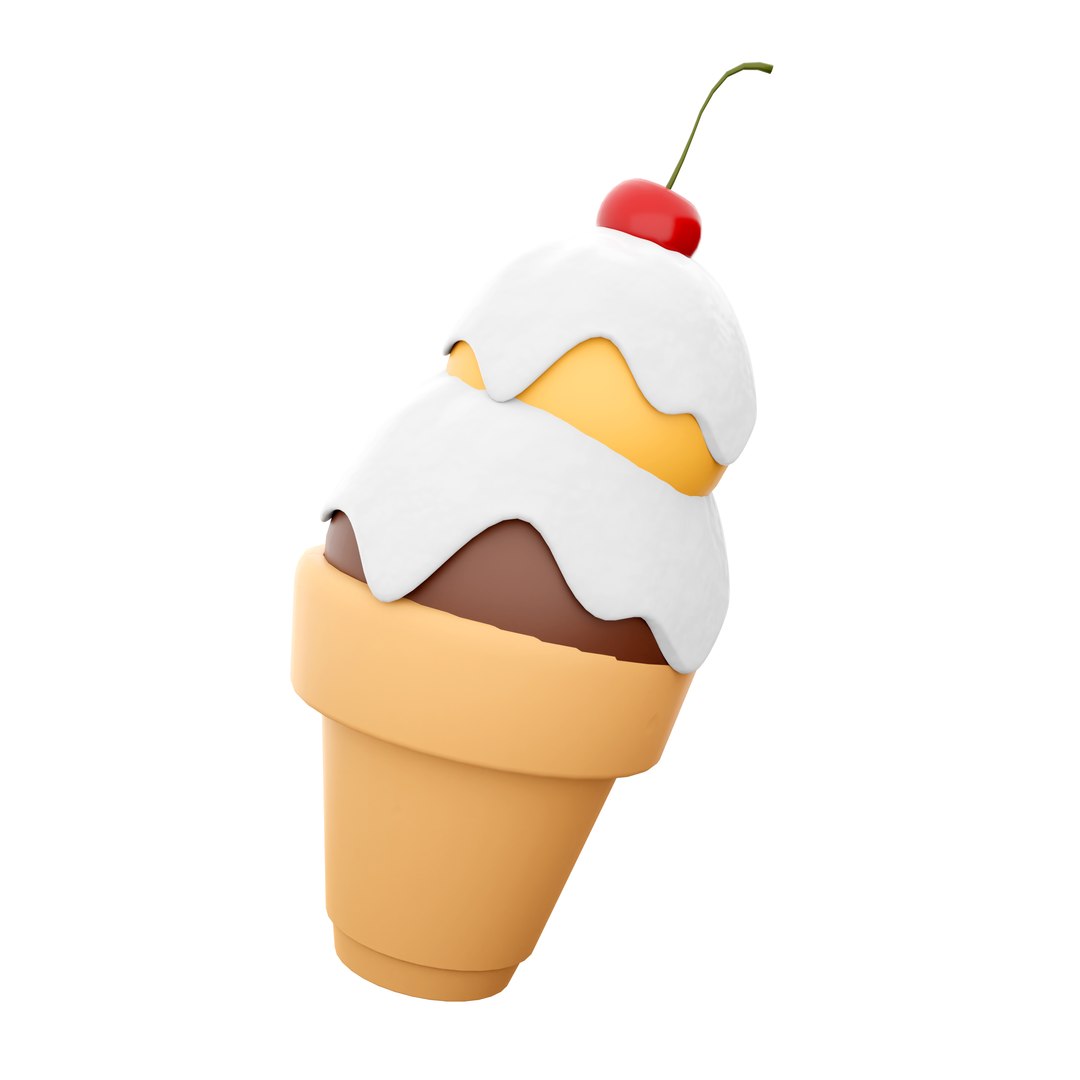 3d Cream Ice Cream With Cherry Icon 3D Model - TurboSquid 2056555