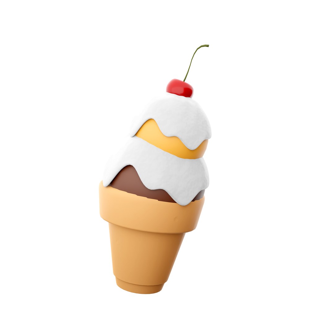 3d Cream Ice Cream With Cherry Icon 3D Model - TurboSquid 2056555