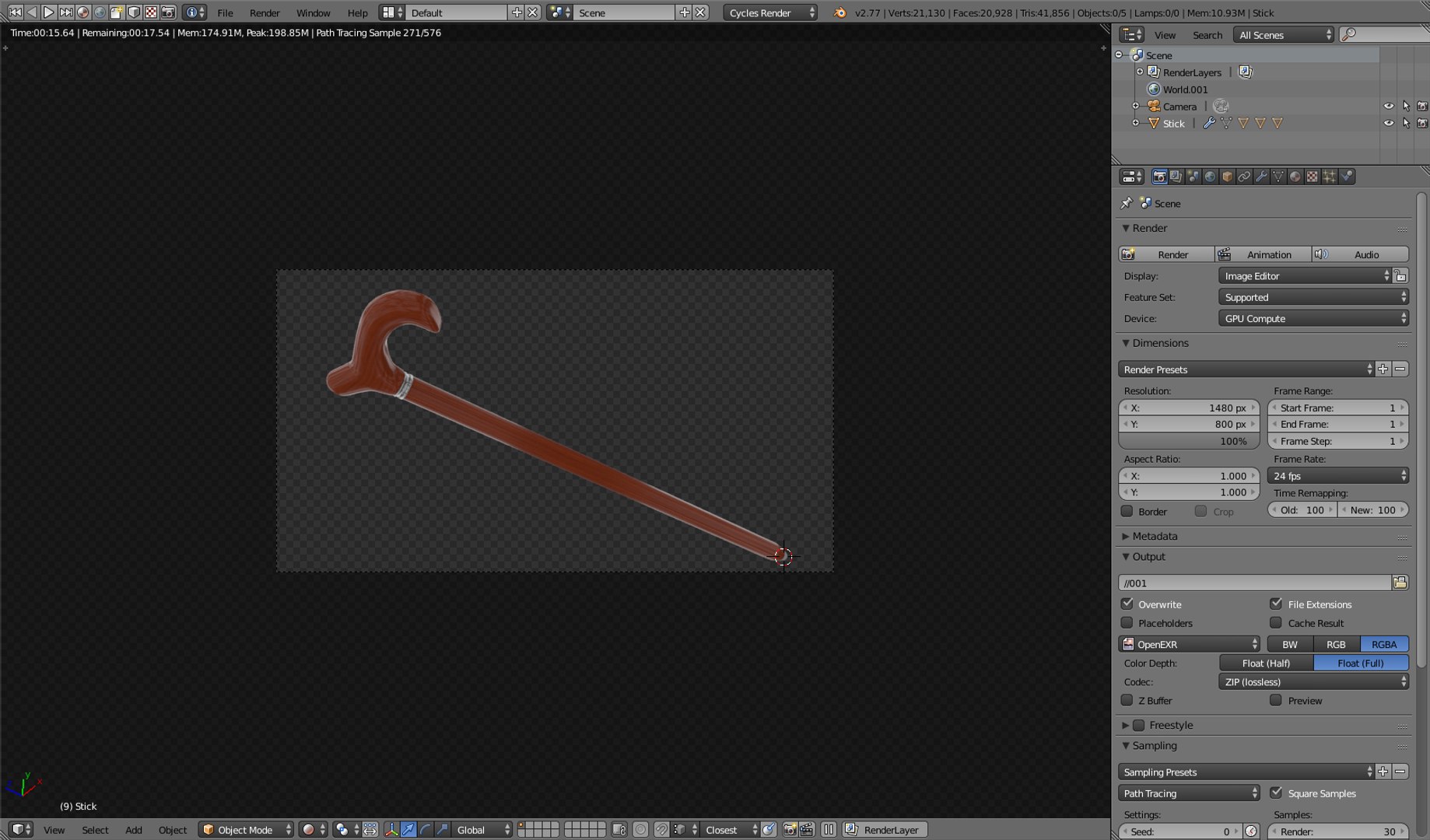 walking stick wood 3d model