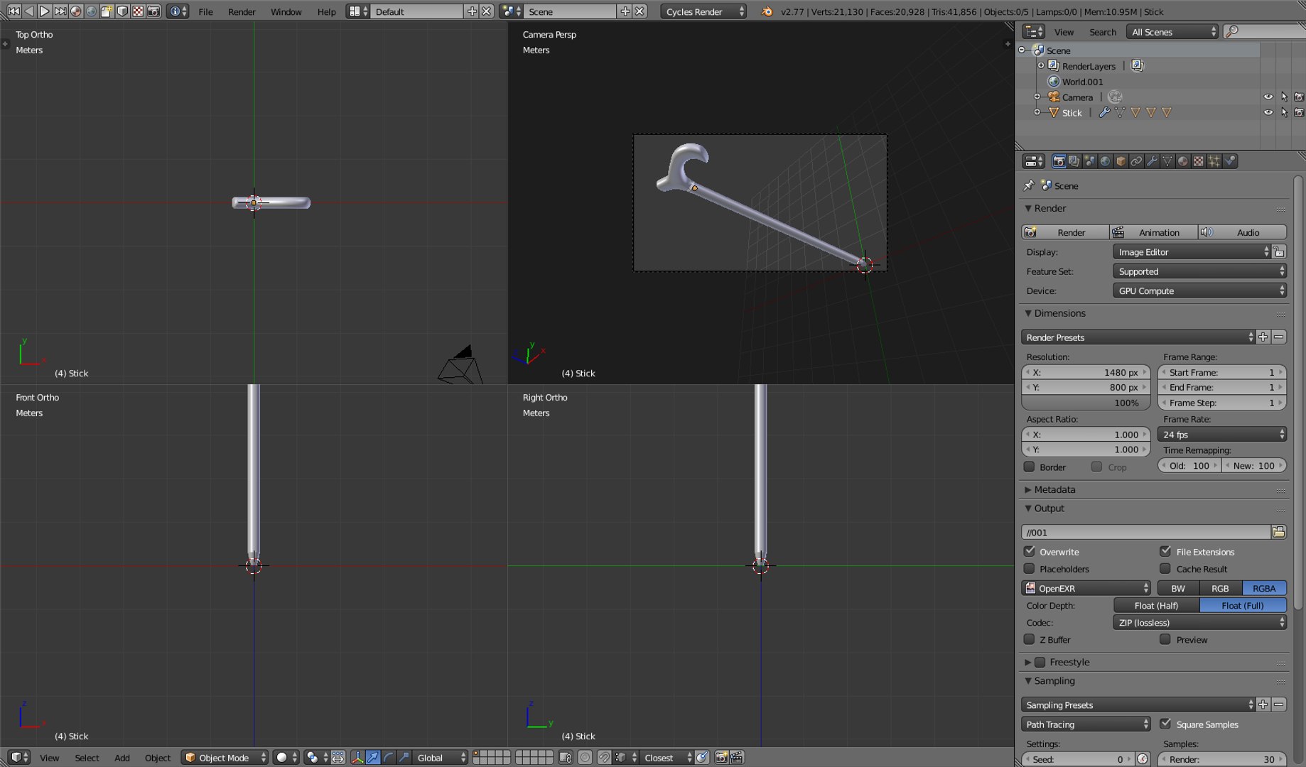 walking stick wood 3d model