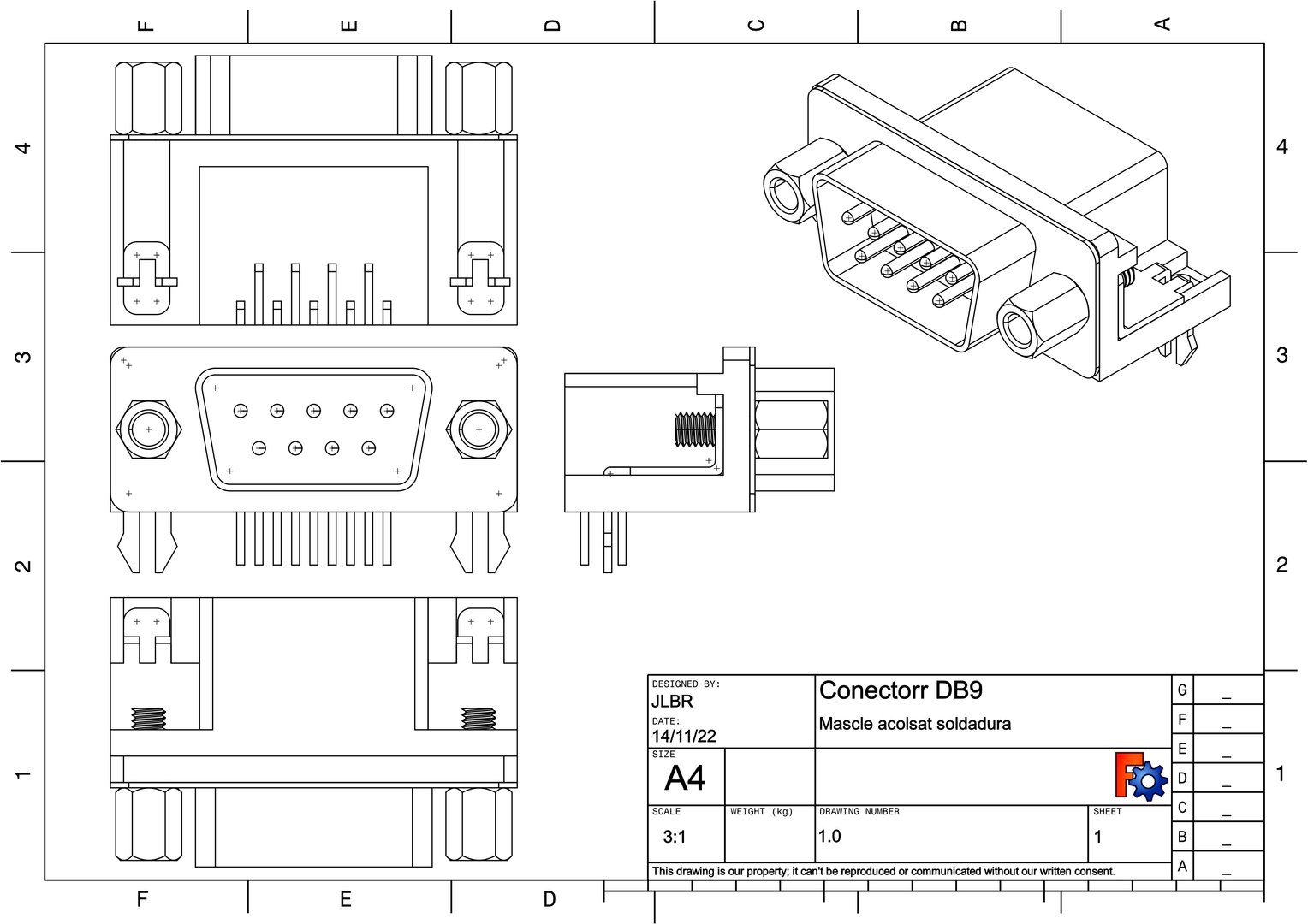 3D DB9 Male Connector Elbow Through Hole - TurboSquid 1990159