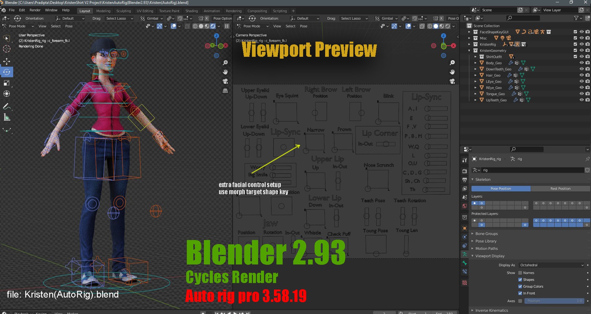3D Kristen Cartoon Woman Rig V2 - TurboSquid 1998010