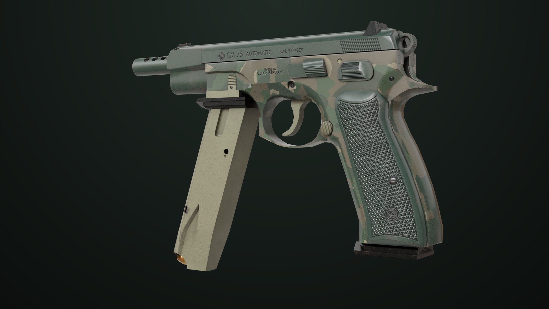 Pistol 09 Military Green Generic All PBR UE Textures 3D Model ...