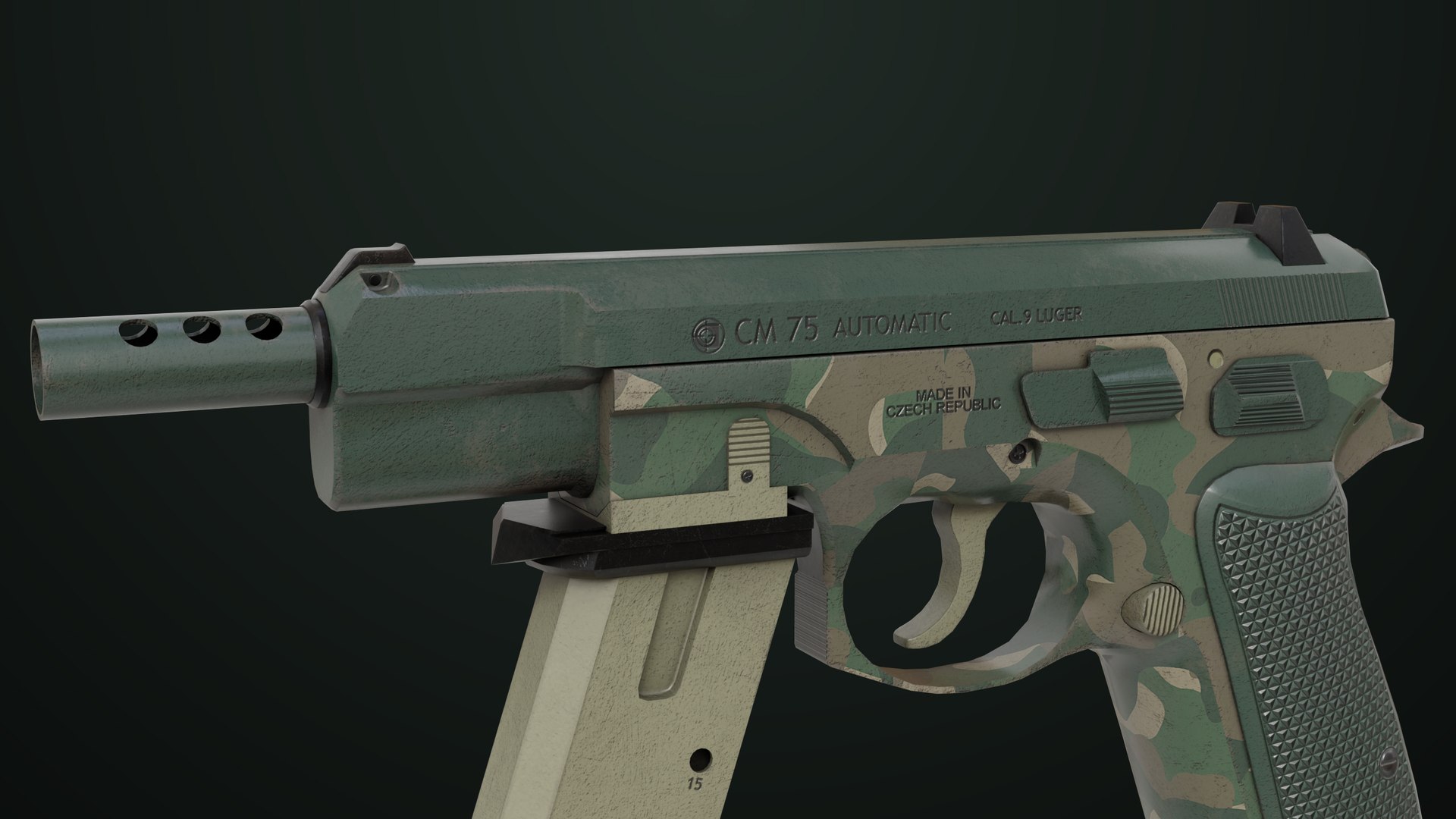 Pistol 09 Military Green Generic All PBR UE Textures 3D Model ...