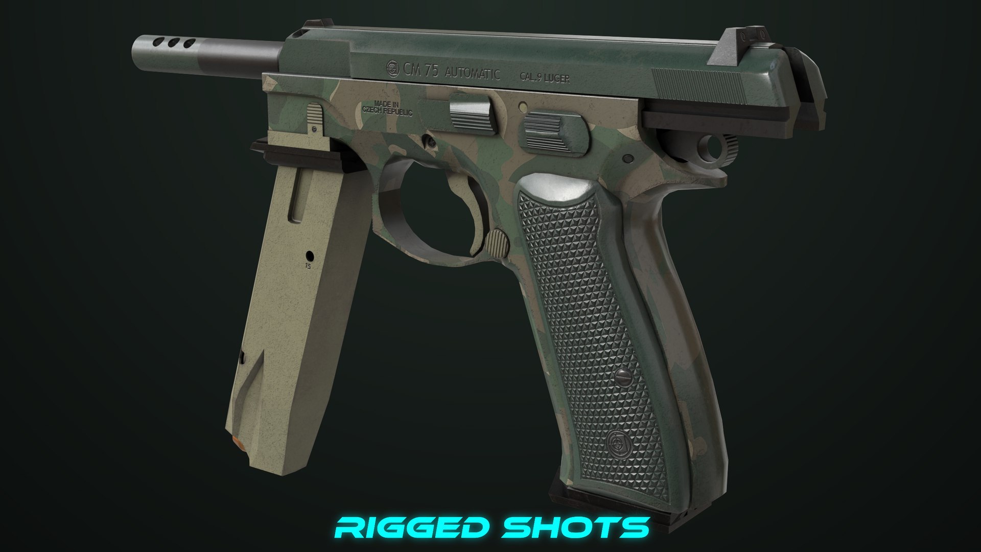 Pistol 09 Military Green Generic All PBR UE Textures 3D Model ...