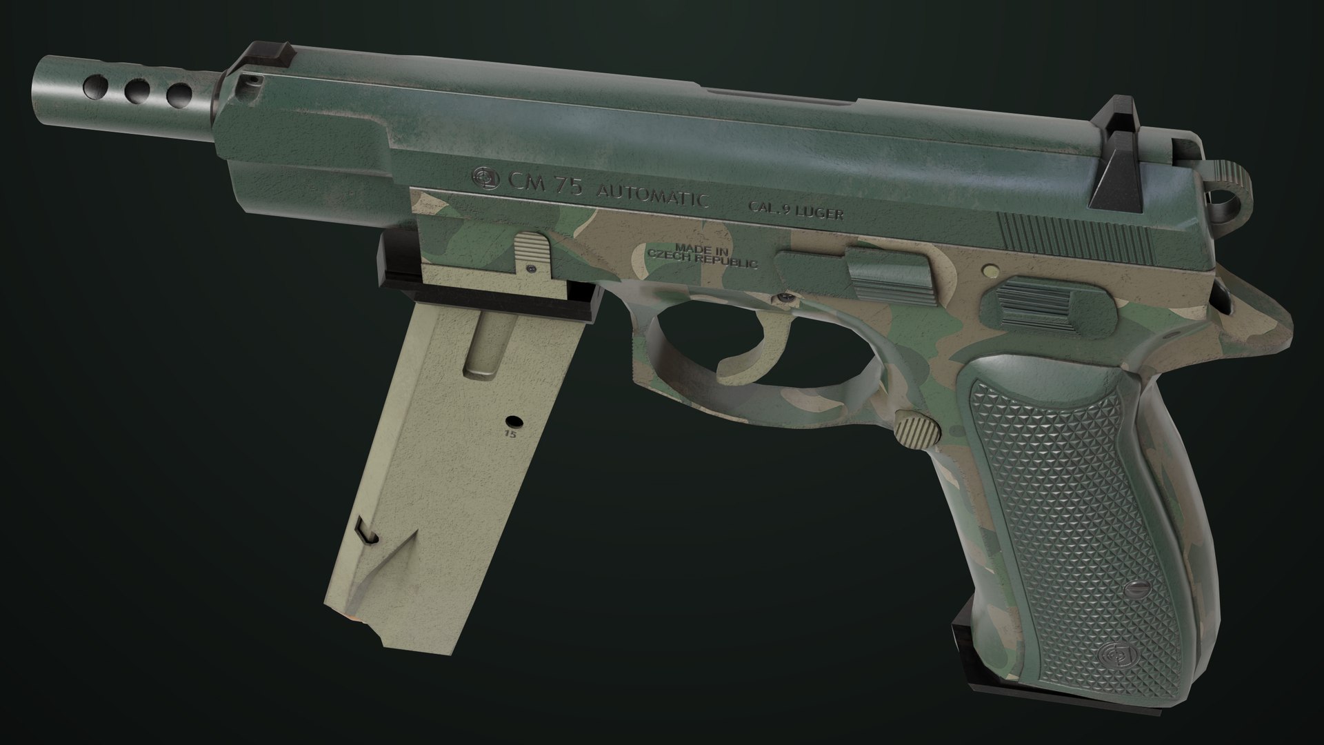 Pistol 09 Military Green Generic All PBR UE Textures 3D Model ...