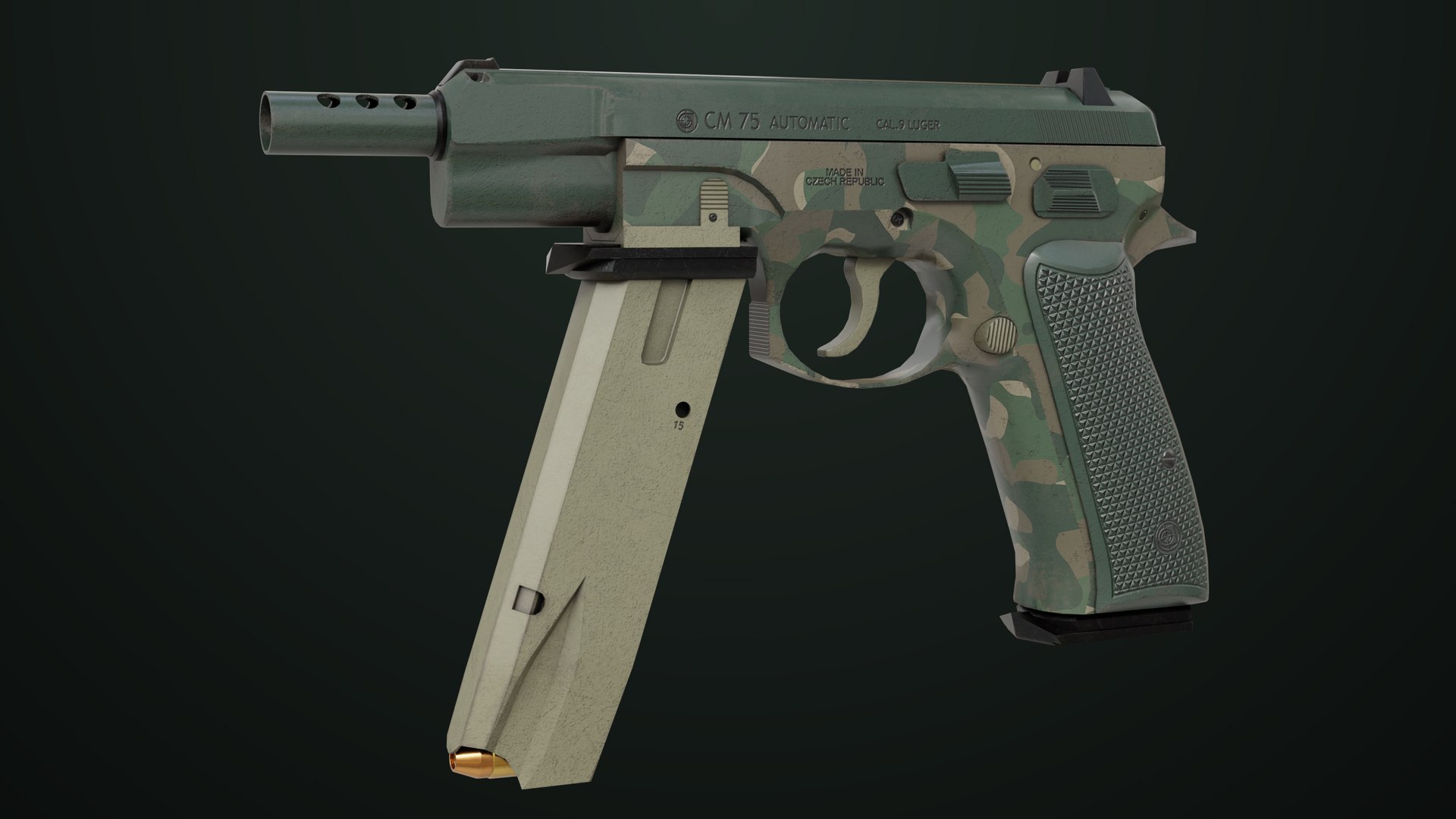 Pistol 09 Military Green Generic All PBR UE Textures 3D Model ...