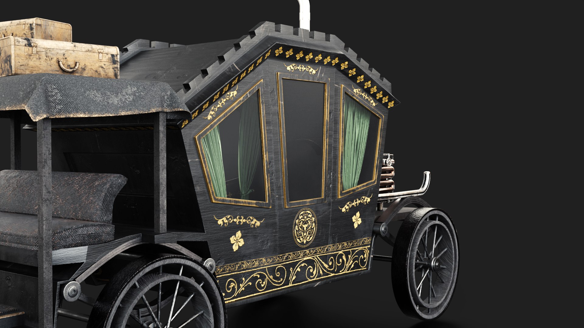 3D Steampunk Engine Old Medieval Carriage Low-poly 3D Model ...