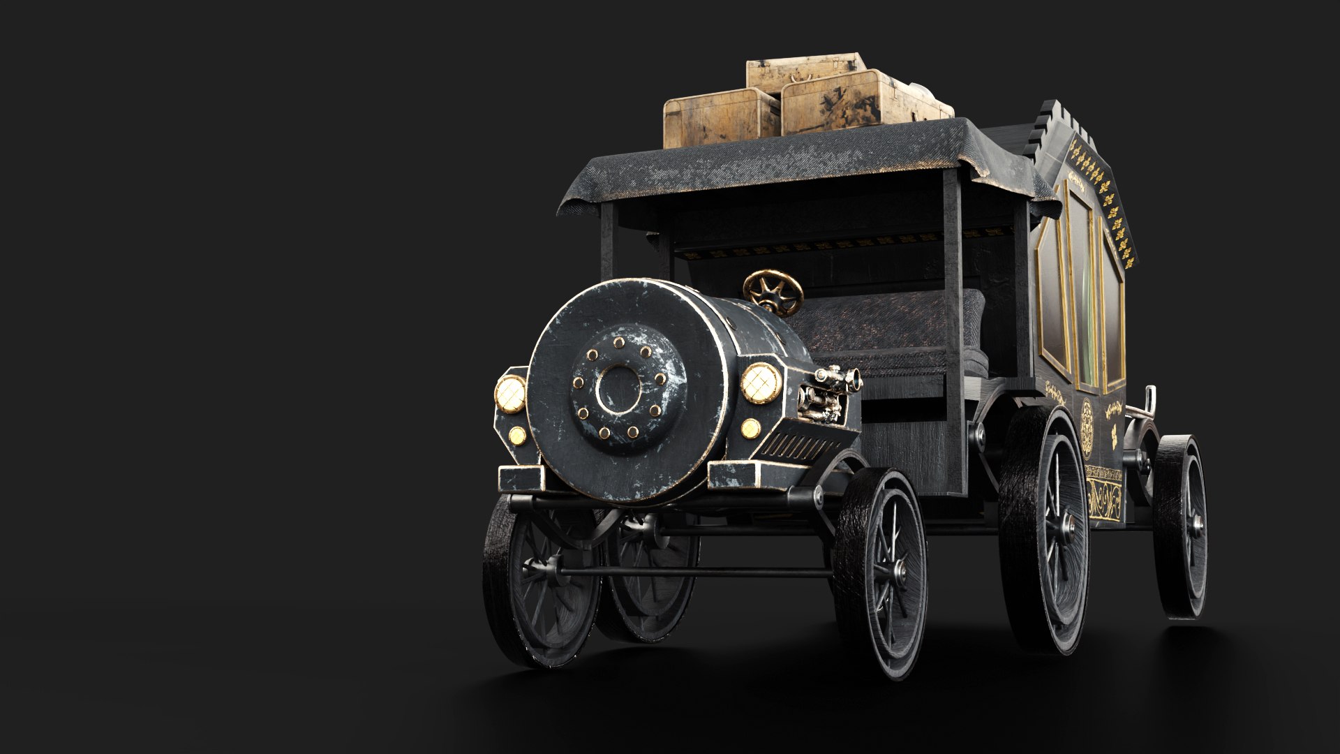 3D Steampunk Engine Old Medieval Carriage Low-poly 3D Model ...