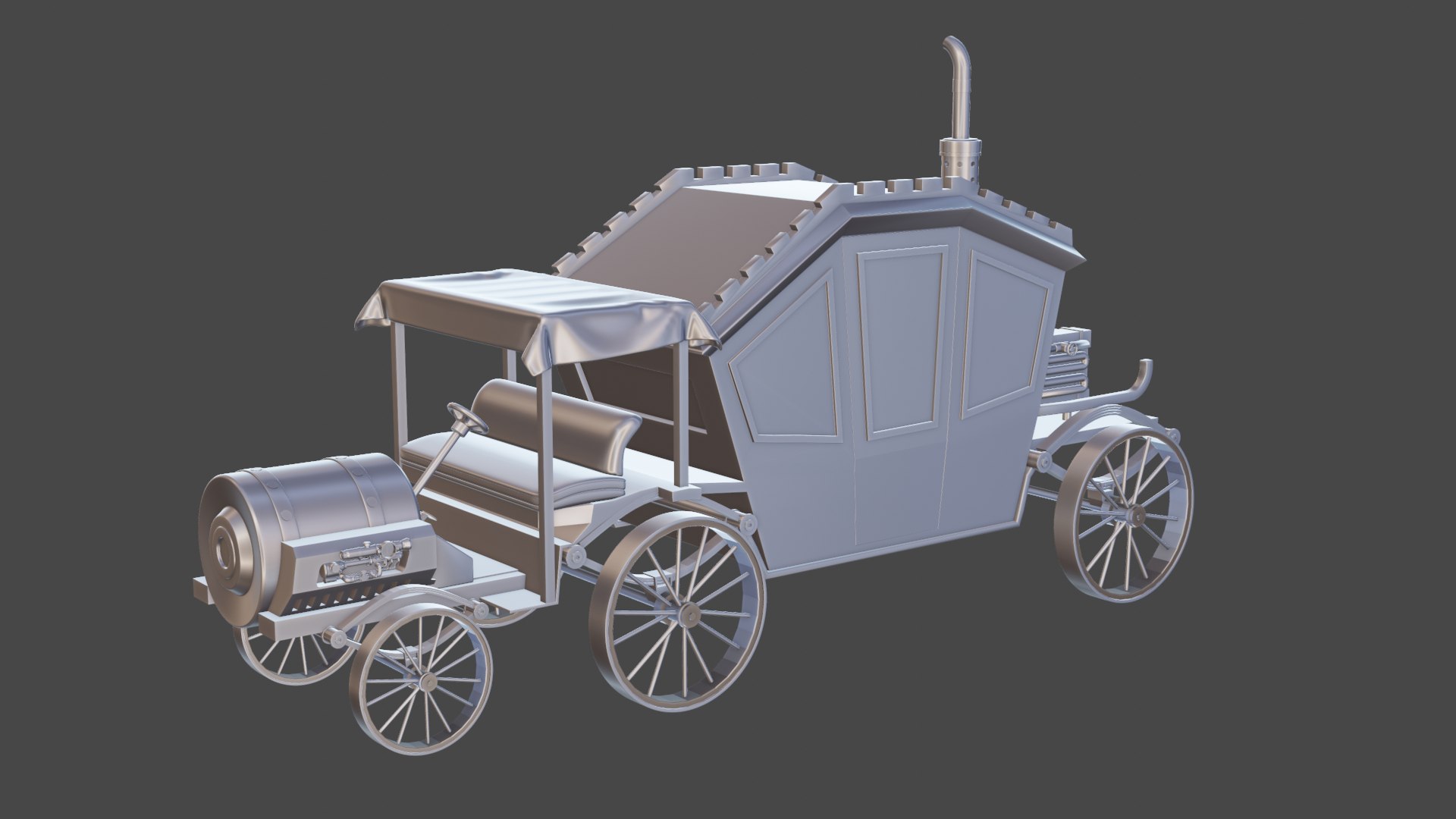 3D Steampunk Engine Old Medieval Carriage Low-poly 3D Model ...