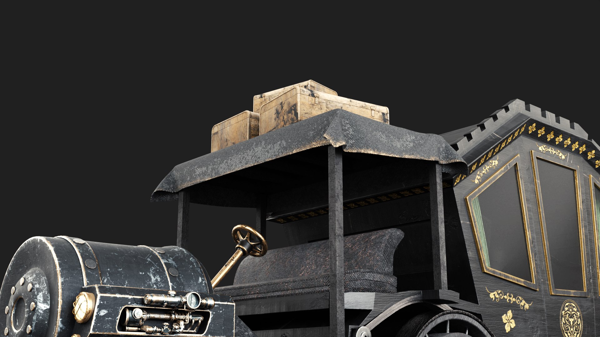 3D Steampunk Engine Old Medieval Carriage Low-poly 3D Model ...