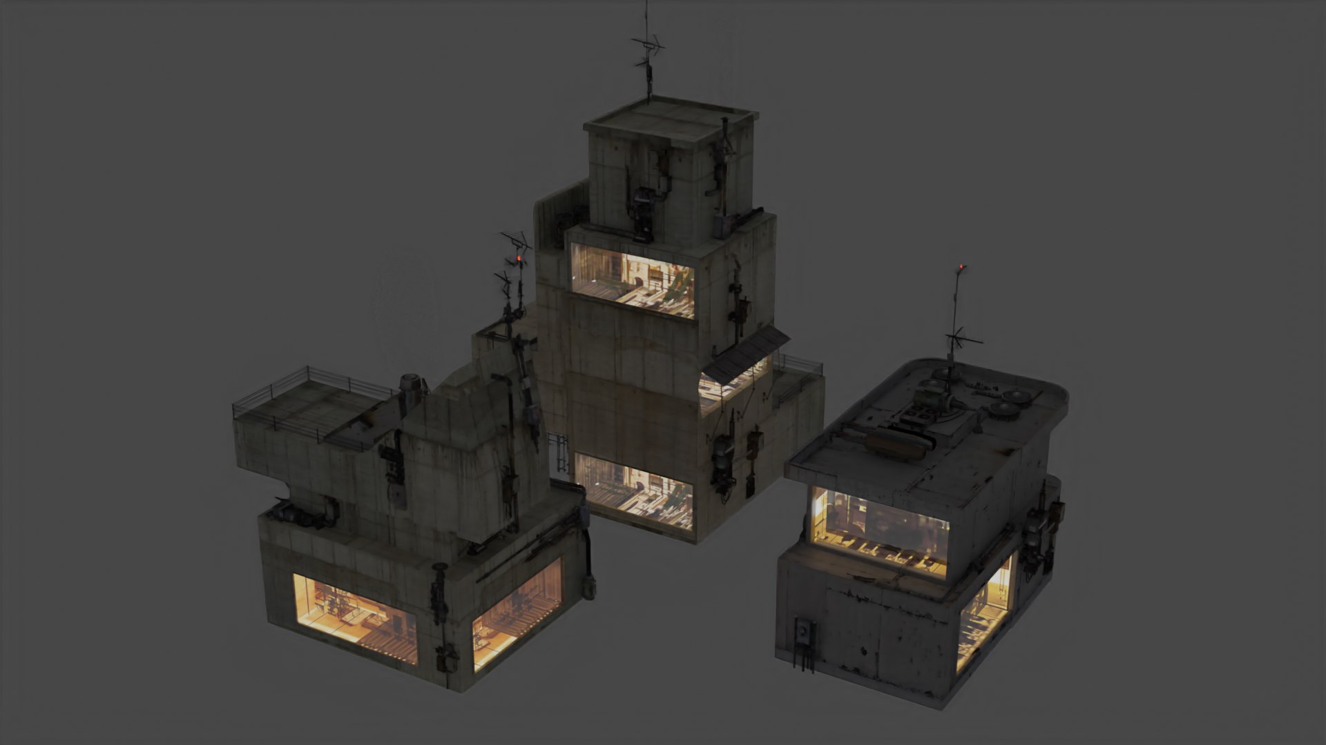 3D Sci-Fi Derelict Greeble Buildings Set Of 3 - TurboSquid 1865699