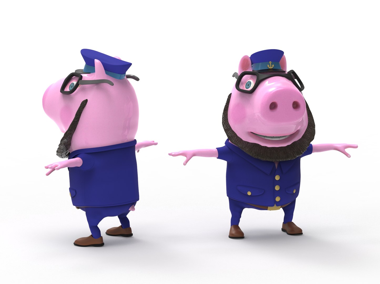 3D Model Pig Captain-cartoon Cartoon Character - TurboSquid 1514752