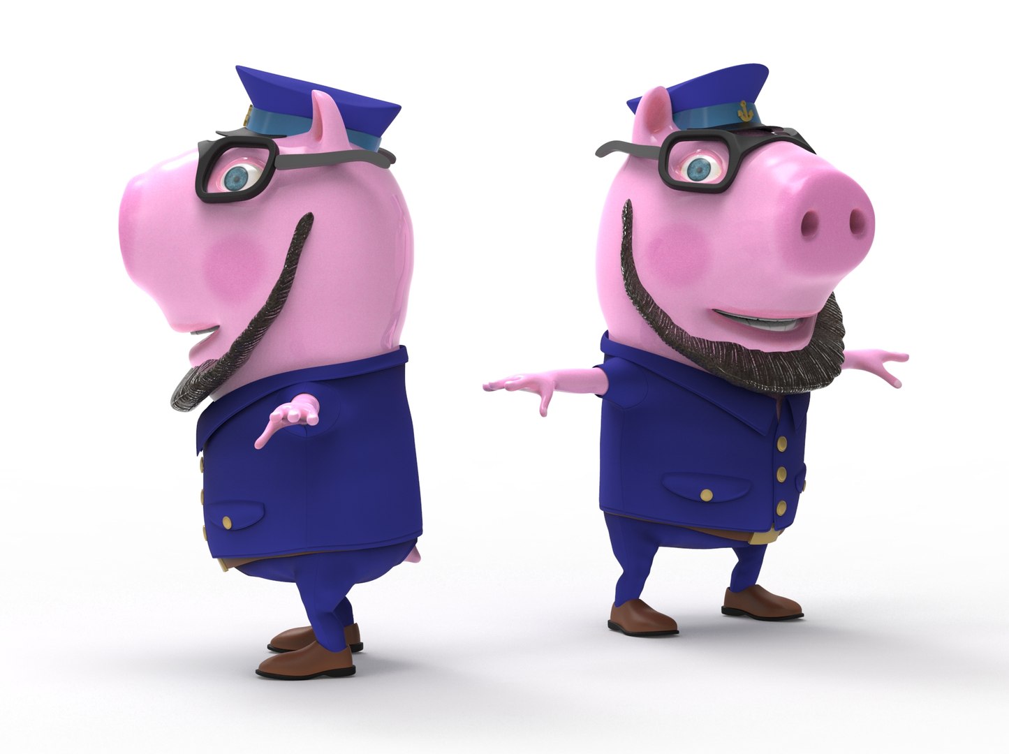 3D Model Pig Captain-cartoon Cartoon Character - TurboSquid 1514752