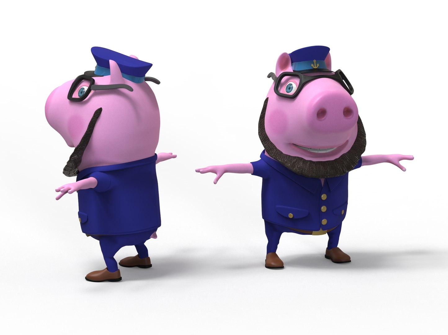 3D Model Pig Captain-cartoon Cartoon Character - TurboSquid 1514752
