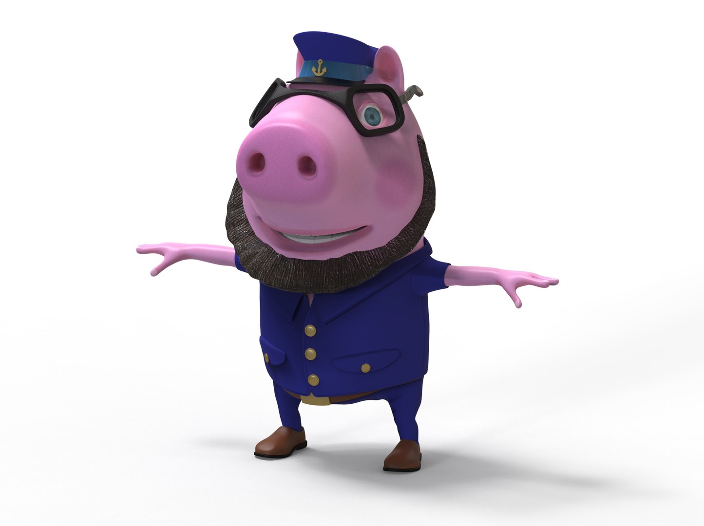 3D Model Pig Captain-cartoon Cartoon Character - TurboSquid 1514752