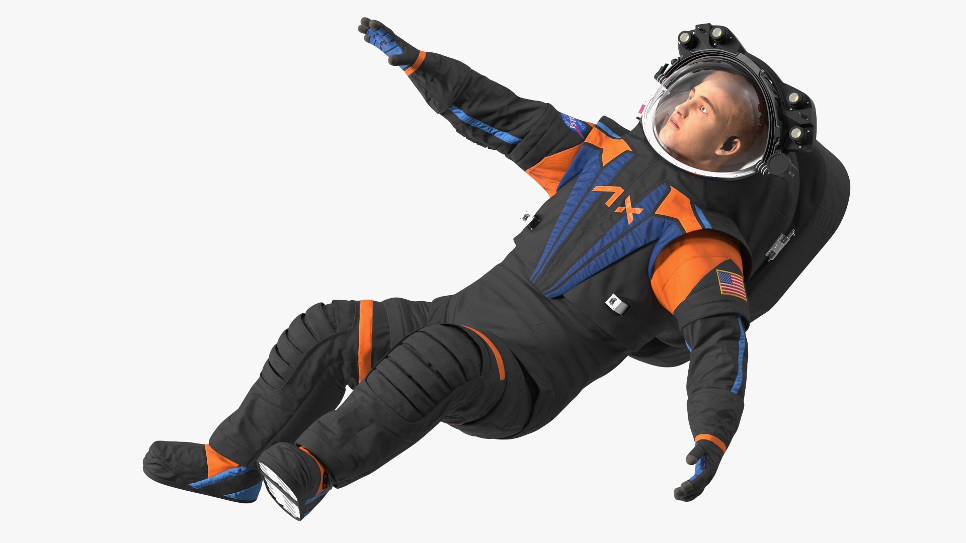 NASA Spacesuit Axiom On Astronaut Falling Pose Fur 3D Model ...