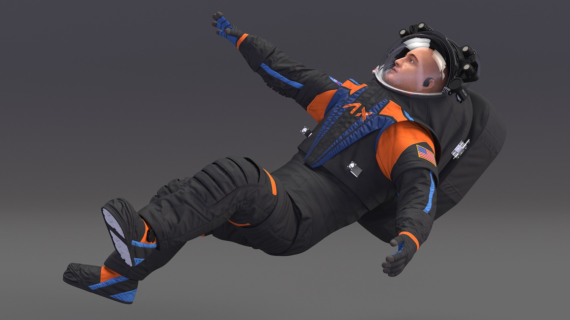 NASA Spacesuit Axiom On Astronaut Falling Pose Fur 3D Model ...