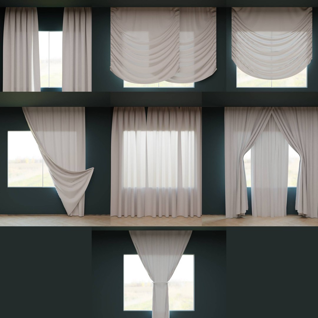 Realistic 7 Curtain Styles In High And Low Poly 3D - TurboSquid 1847531