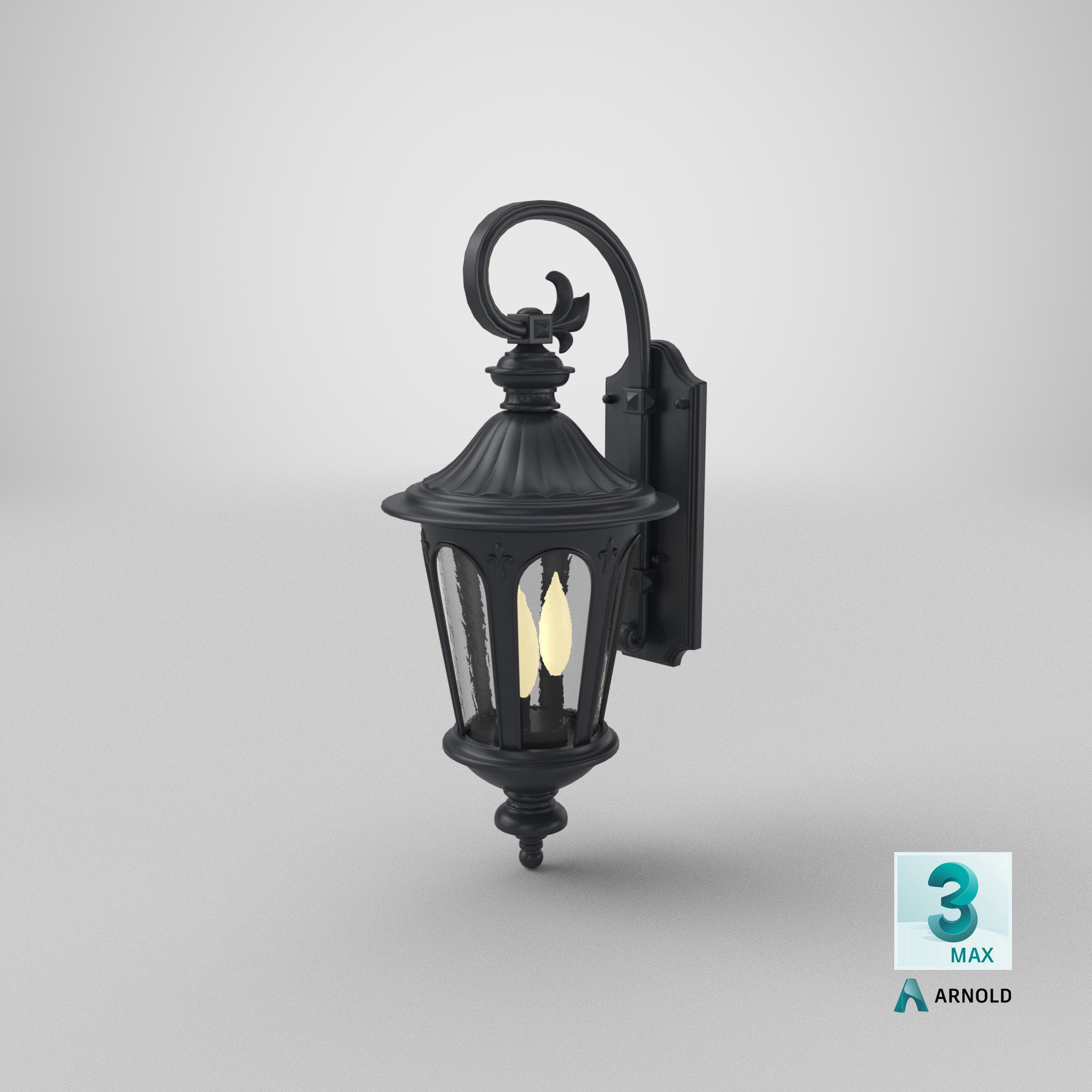 modelo 3d Linterna de pared exterior vintage negra encendida ...