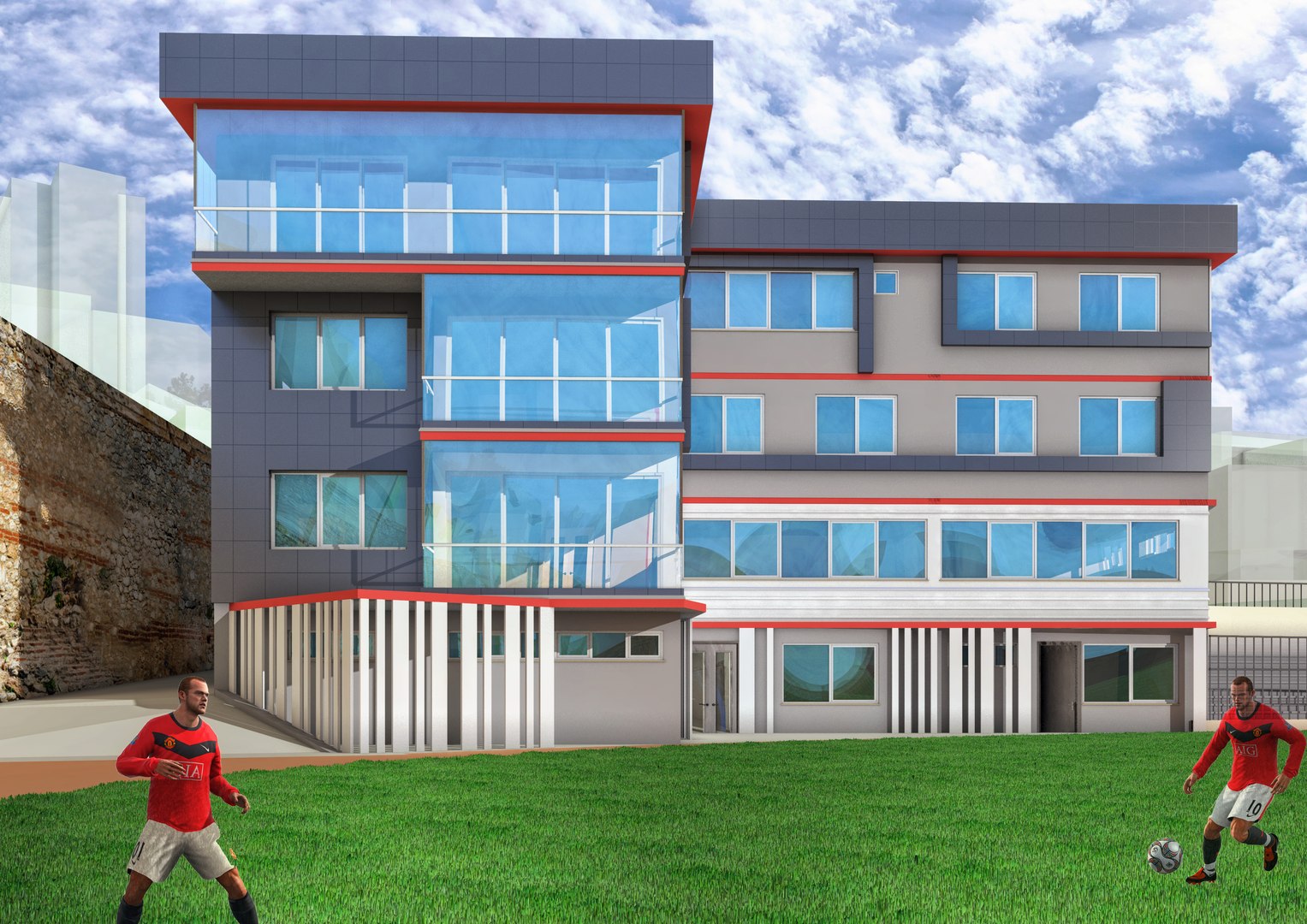 3D Football Administrative Building Facade Model - TurboSquid 1327147