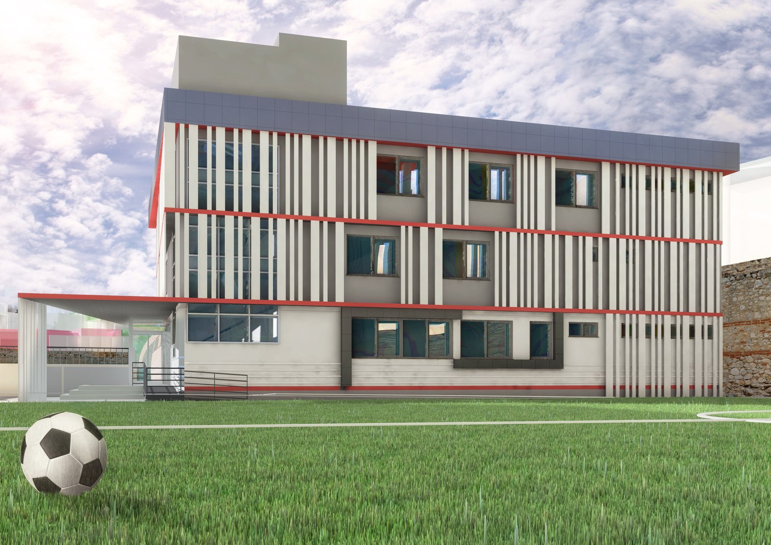 3D Football Administrative Building Facade Model - TurboSquid 1327147