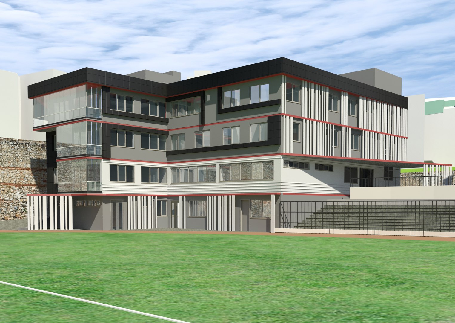 3D Football Administrative Building Facade Model - TurboSquid 1327147