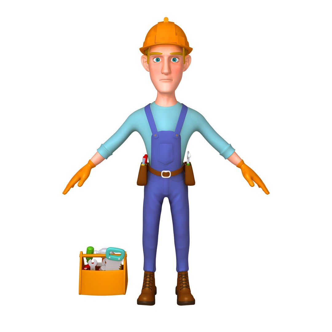 3D Worker Cartoon 02 - TurboSquid 1612682