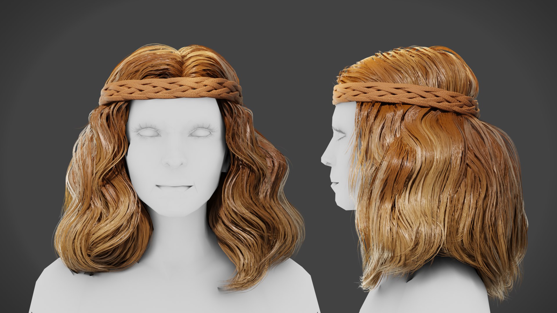 3D Medium brown wavy hair with leather headband 3D model model ...
