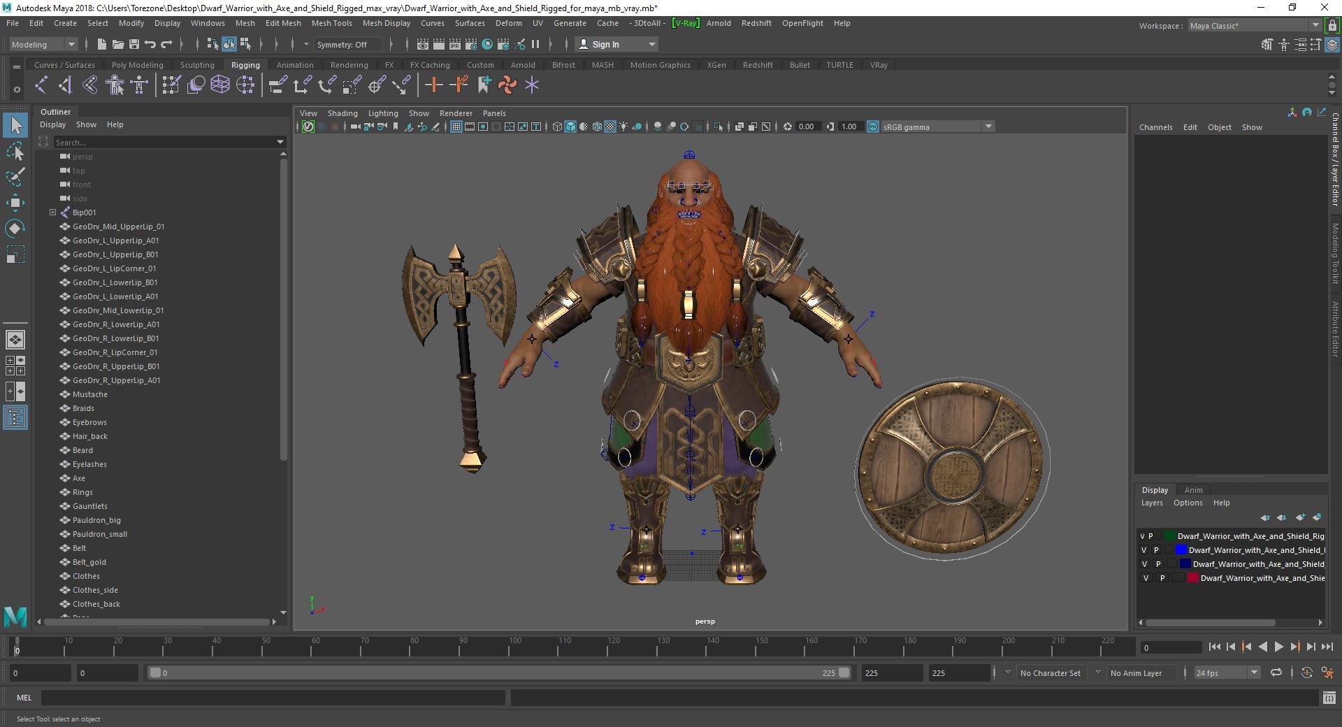 Dwarf Warrior With Axe And Shield Rigged For Maya Model - TurboSquid ...