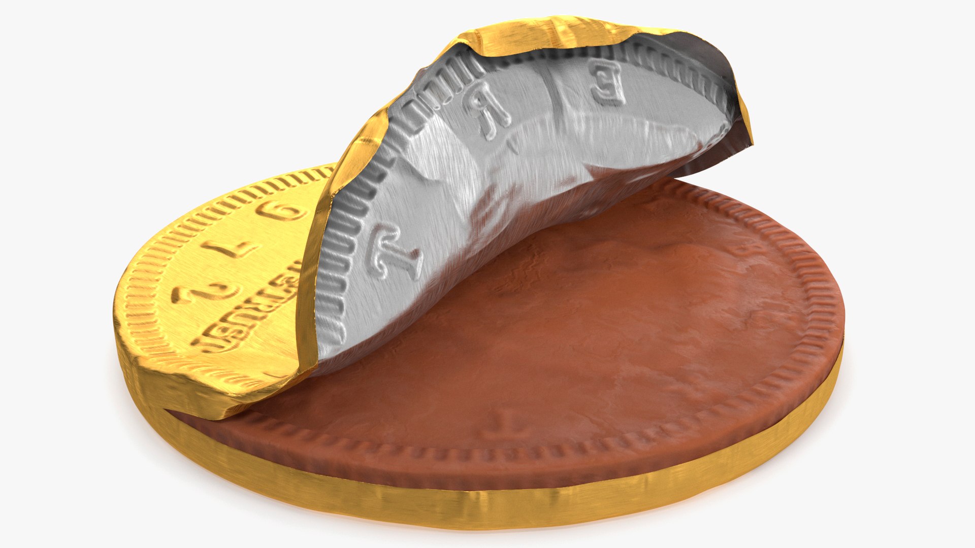 Chocolate Coin with Opened Gold Foil Wrapper 3D model - TurboSquid 2101495