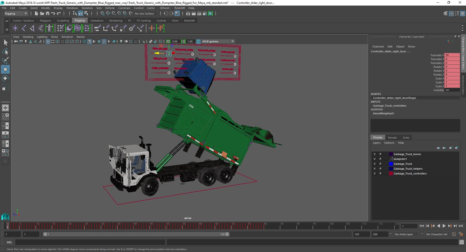 Trash Truck Generic with Dumpster Blue Rigged for Maya 3D model ...