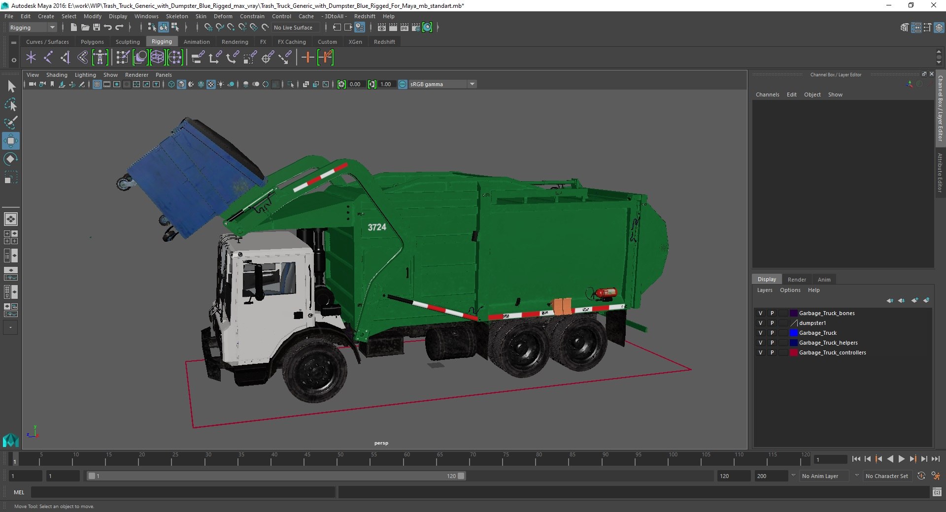 Trash Truck Generic with Dumpster Blue Rigged for Maya 3D model ...