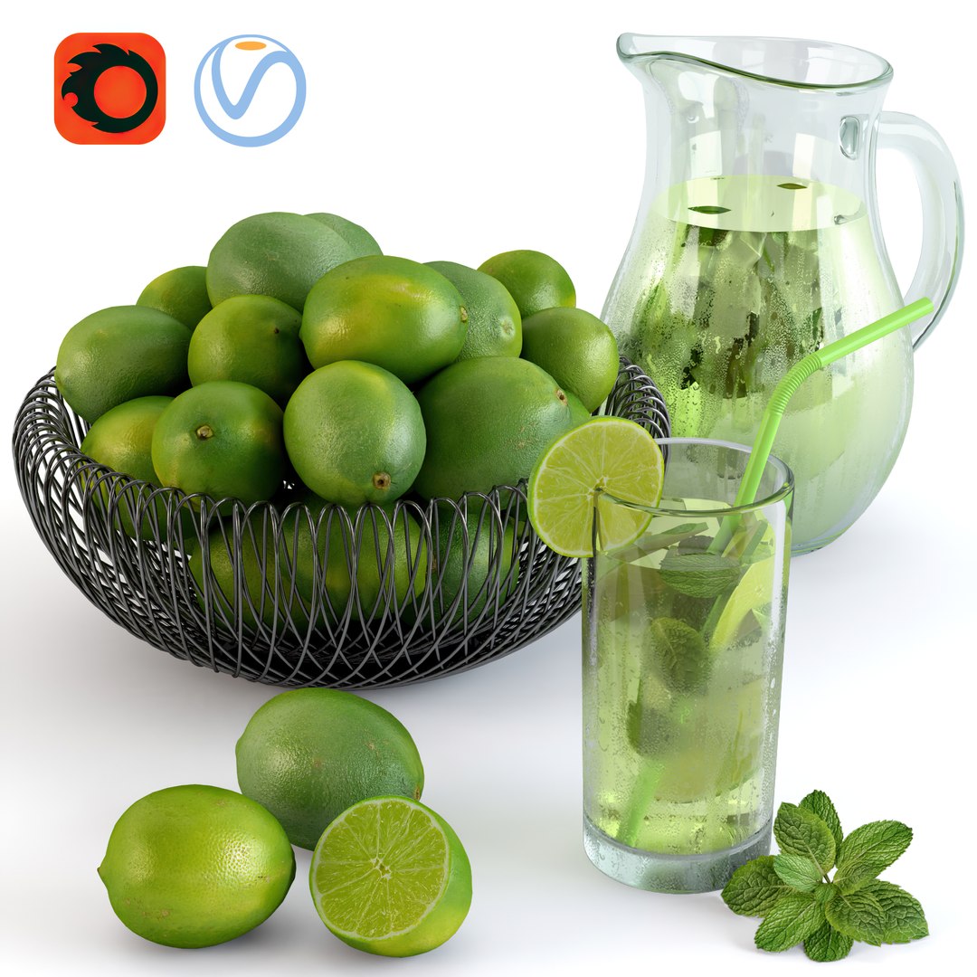3D Lemonade and a bowl of limes - TurboSquid 1788567