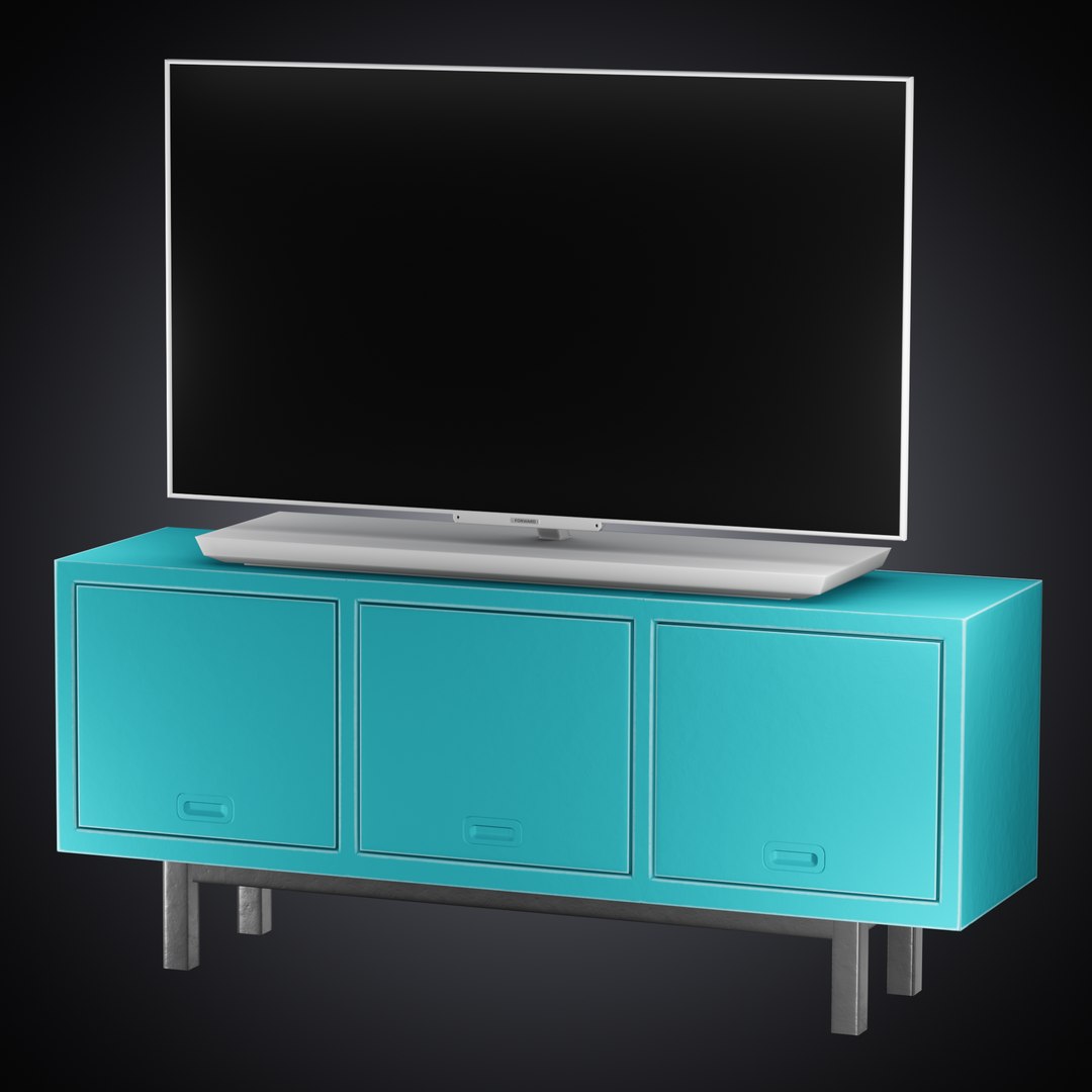 TV On Blue Rack Game-Ready PBR Black And White Versions Screen On And ...