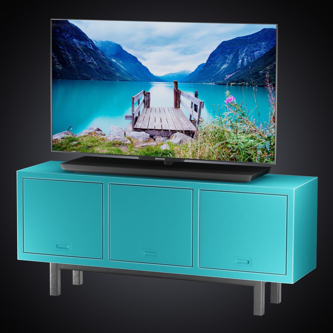 TV On Blue Rack Game-Ready PBR Black And White Versions Screen On And ...