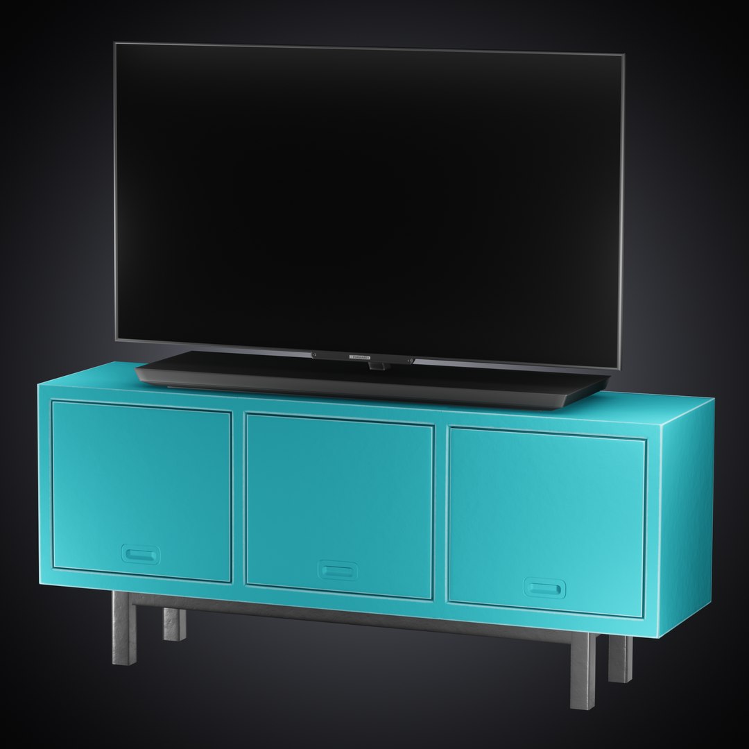 TV On Blue Rack Game-Ready PBR Black And White Versions Screen On And ...