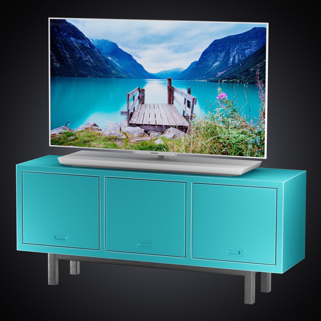 TV On Blue Rack Game-Ready PBR Black And White Versions Screen On And ...