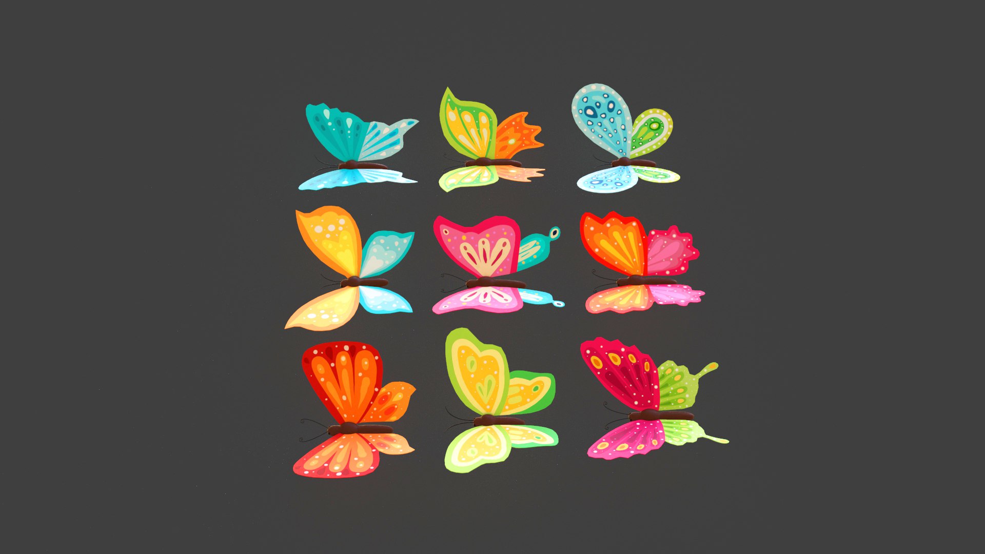 3D Low Poly - Butterfly Wing Flapping Animated Pack 01 Model ...