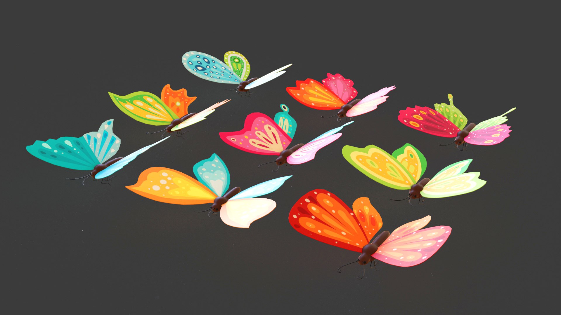 3D Low Poly - Butterfly Wing Flapping Animated Pack 01 Model ...