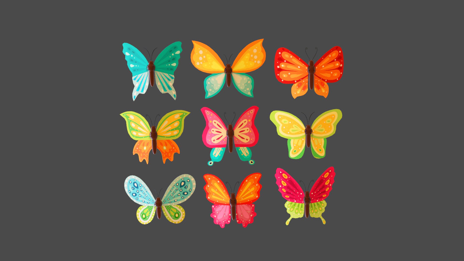 3D Low Poly - Butterfly Wing Flapping Animated Pack 01 Model ...