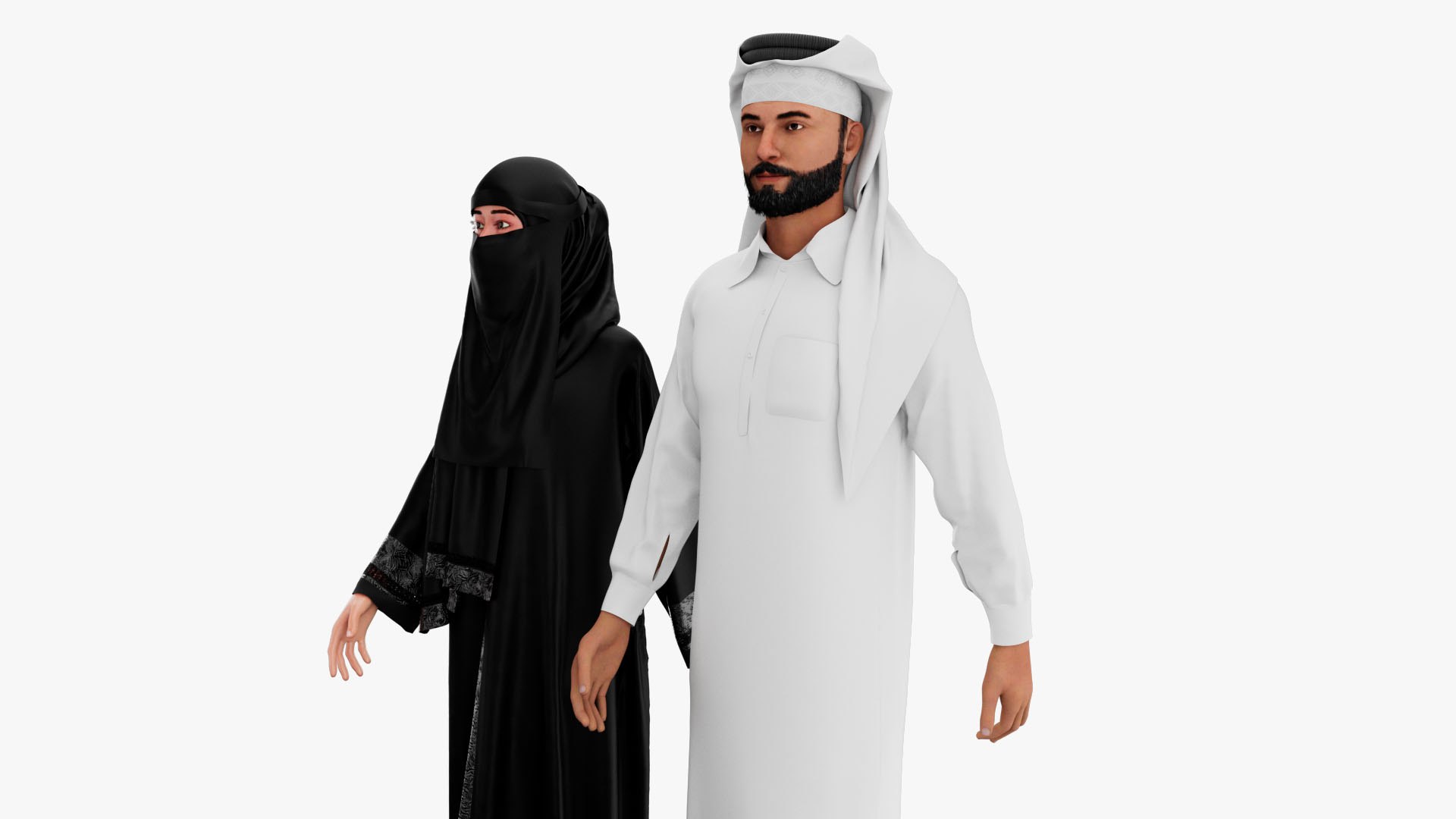 Qatari Man Women 3D - TurboSquid 2139225