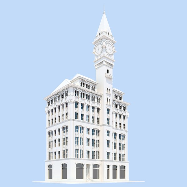 3d city building clock tower model