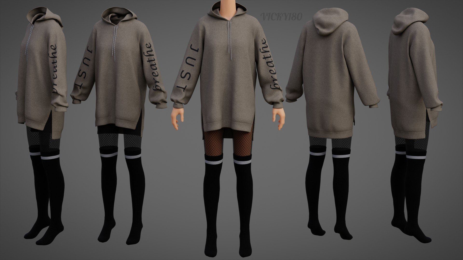 3D Grunge Style Oversized Hoodie Fishnet Leggings Thigh High Socks Goth ...