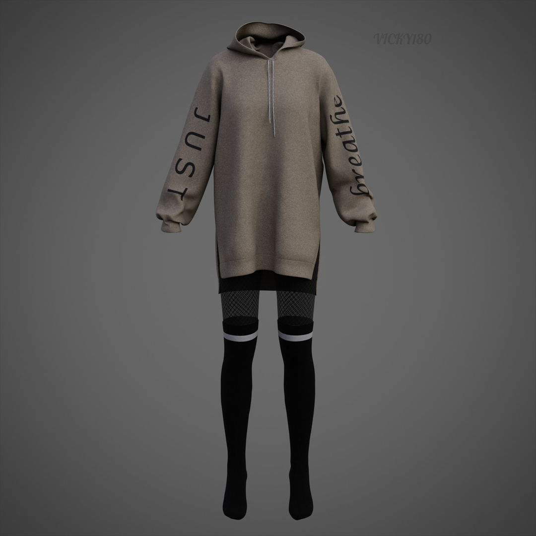 3D Grunge Style Oversized Hoodie Fishnet Leggings Thigh High Socks Goth ...