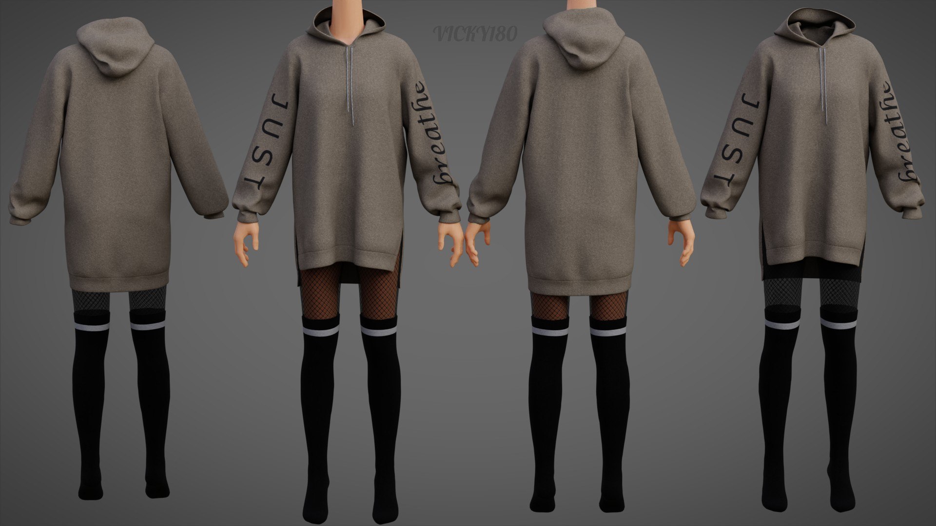 3D Grunge Style Oversized Hoodie Fishnet Leggings Thigh High Socks Goth ...